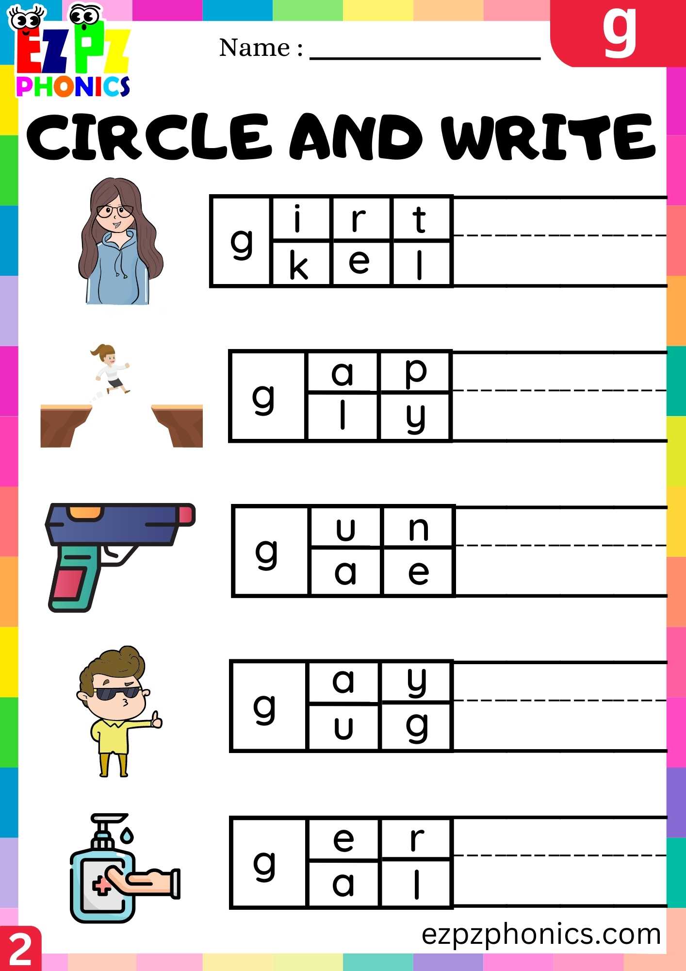 Group2 Letter G Circle And Write Beginning Sounds Worksheet - ezpzphonics.com